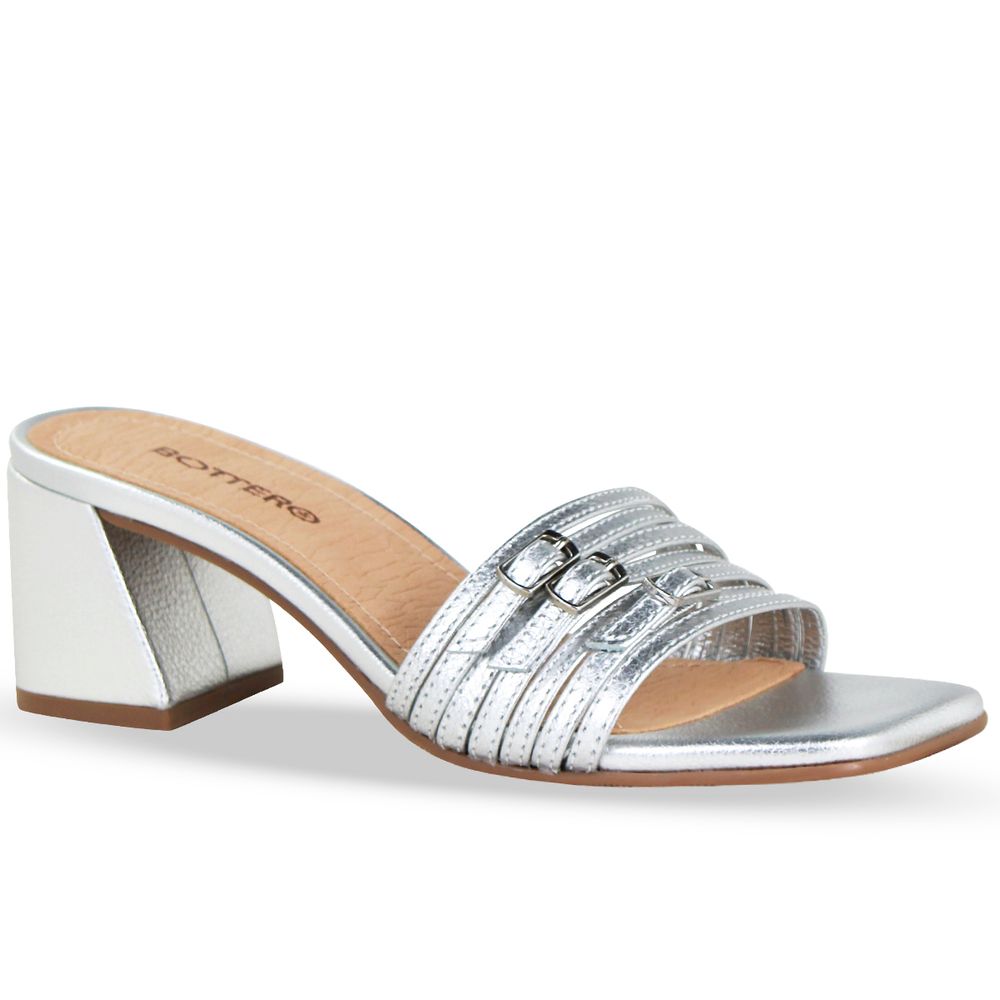 Tamanco Couro Metalizado Roma Prata - Bottero