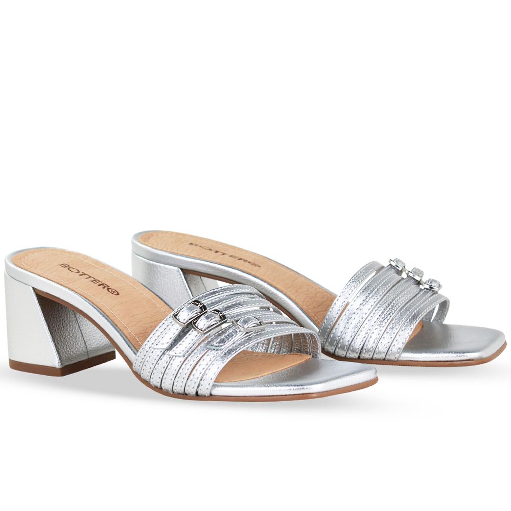 Tamanco Couro Metalizado Roma Prata - Bottero