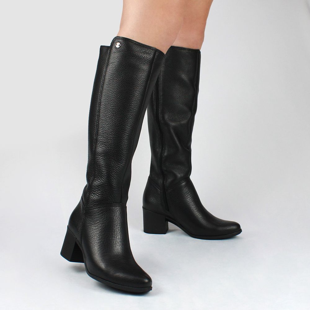 Bota Cano Longo Couro Burnish Preto - botterobr
