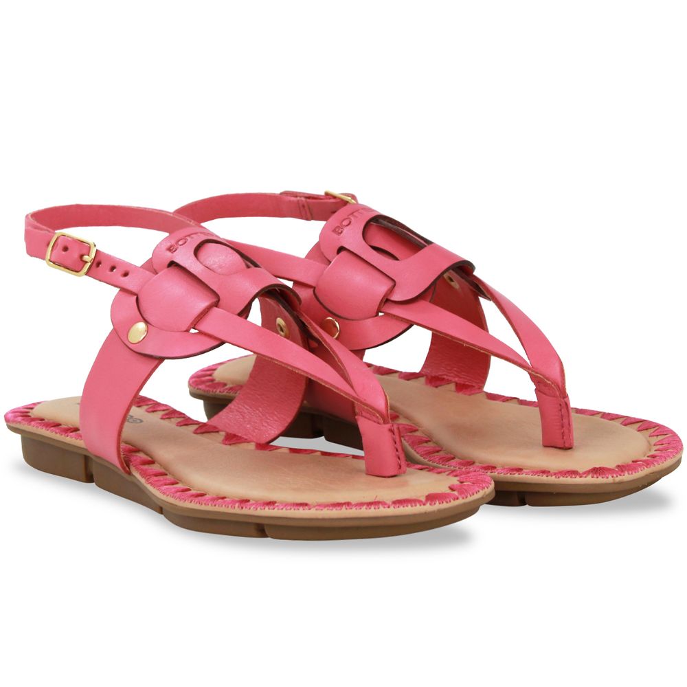 Sandália Rasteira Couro Atanado Napoli Rosa Chá - Bottero