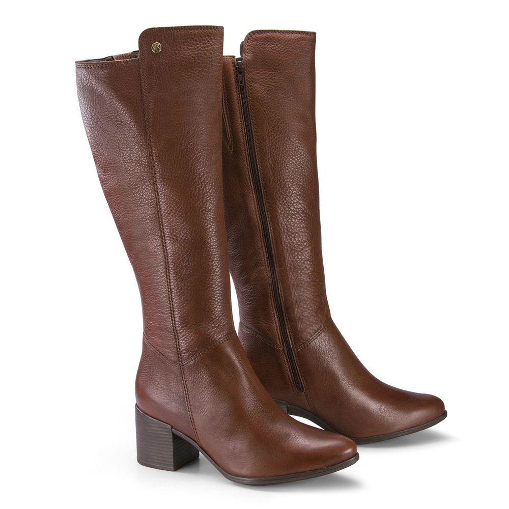 Bota Cano Longo Couro Burnish Wood - Bottero